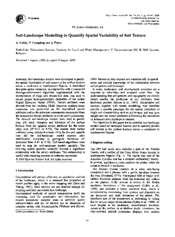 (PDF) Soil-Landscape Modelling to Quantify Spatial Variability of Soil Texture