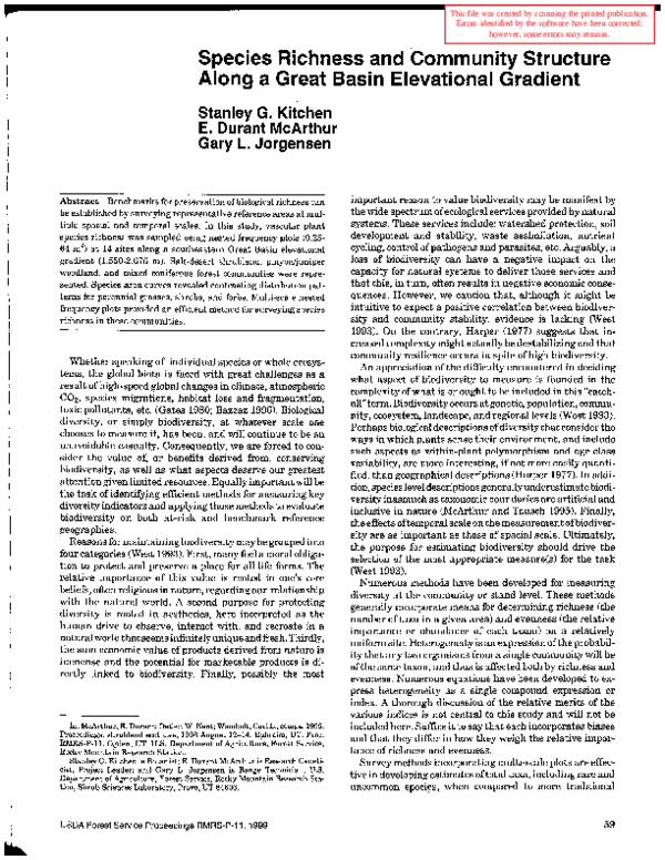 (PDF) Species Richness and Community Structure Along a Great Basin Elevational Gradient
