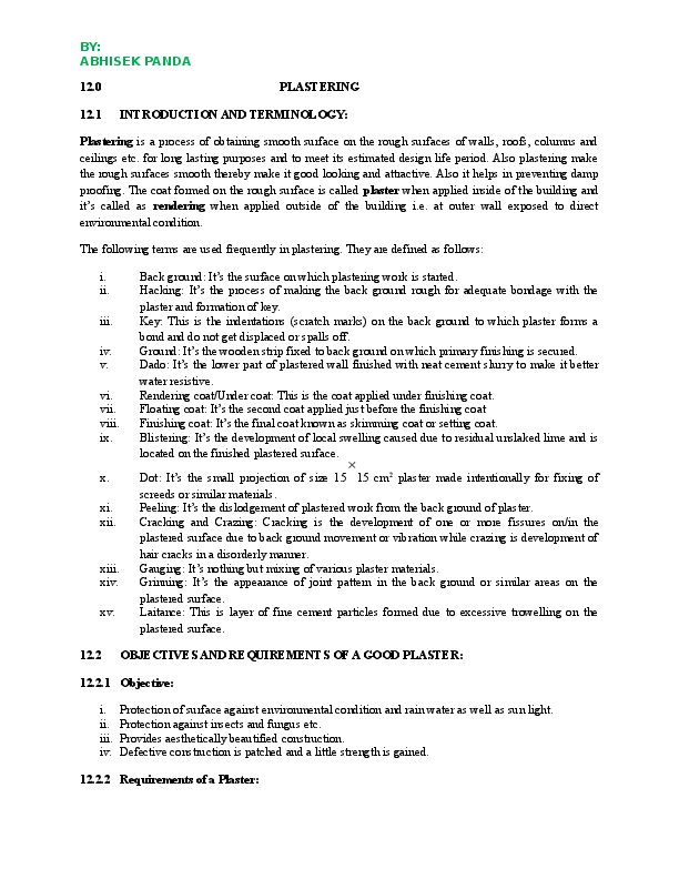 (DOC) PLASTERING : BUILDING MATERIAL AND BUILDING CONSTRUCTION