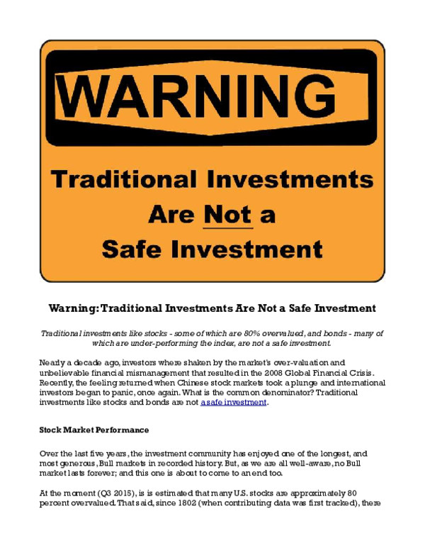 (PDF) Warning: Traditional Investments Are Not a Safe Investment