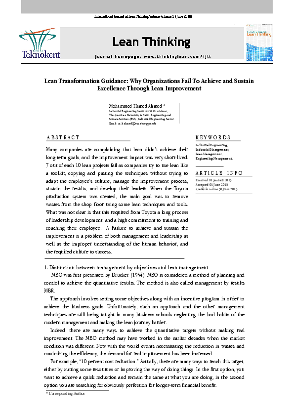 (PDF) Lean Transformation Guidance: Why Organizations Fail To Achieve ...
