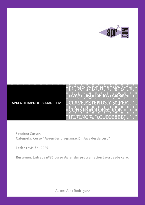 (PDF) Ejemplo de herencia, extends y super en Java (PDF) Ejemplo de herencia, extends y super en Java