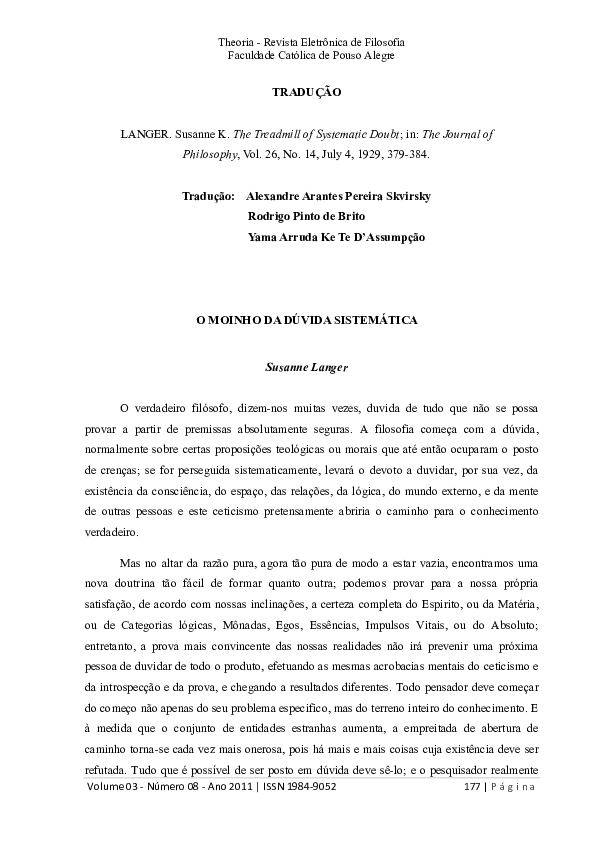 (PDF) LANGER. Susanne K. The Treadmill of Systematic Doubt; in: The ...