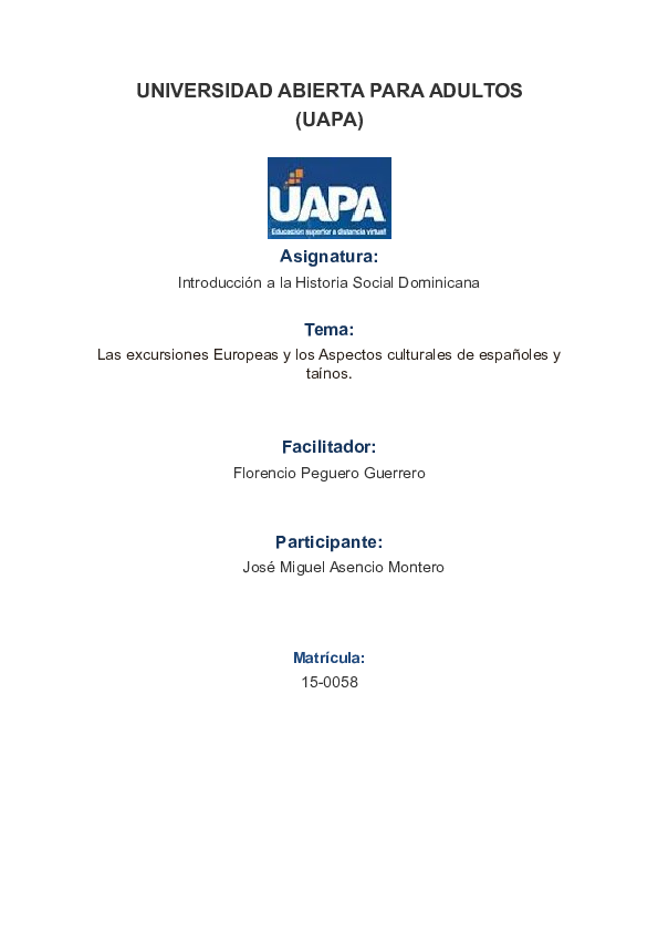 (DOC) UNIVERSIDAD ABIERTA PARA ADULTOS (UAPA) Facilitador: Participante ...