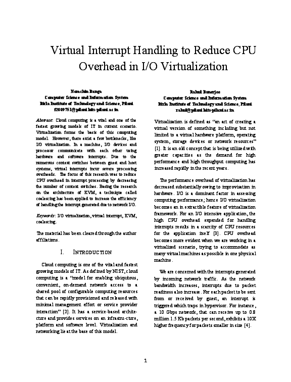 Pdf Virtual Interrupt Handling To Reduce Cpu Overhead In Io Virtualization Concise Draft