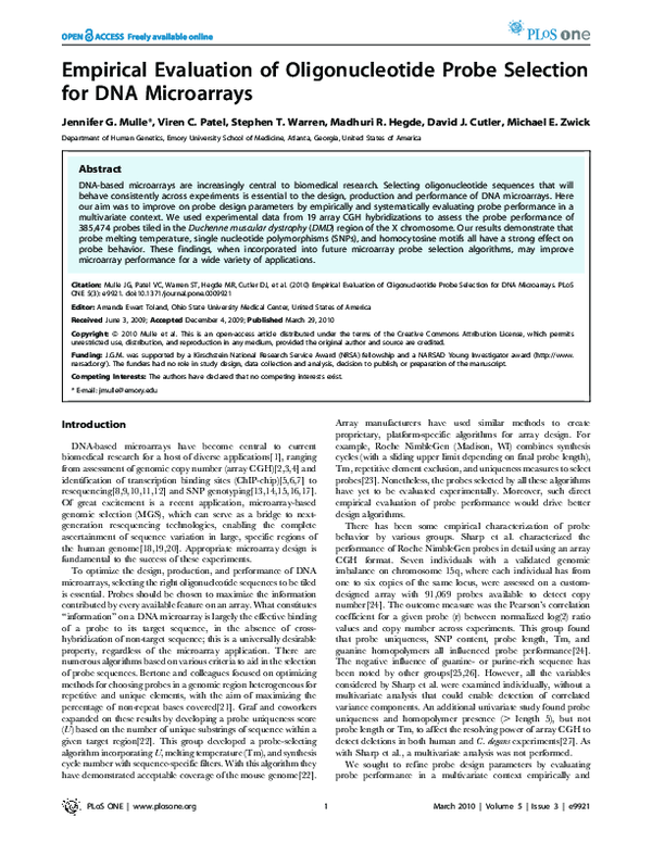 (PDF) Empirical Evaluation of Oligonucleotide Probe Selection for DNA Microarrays
