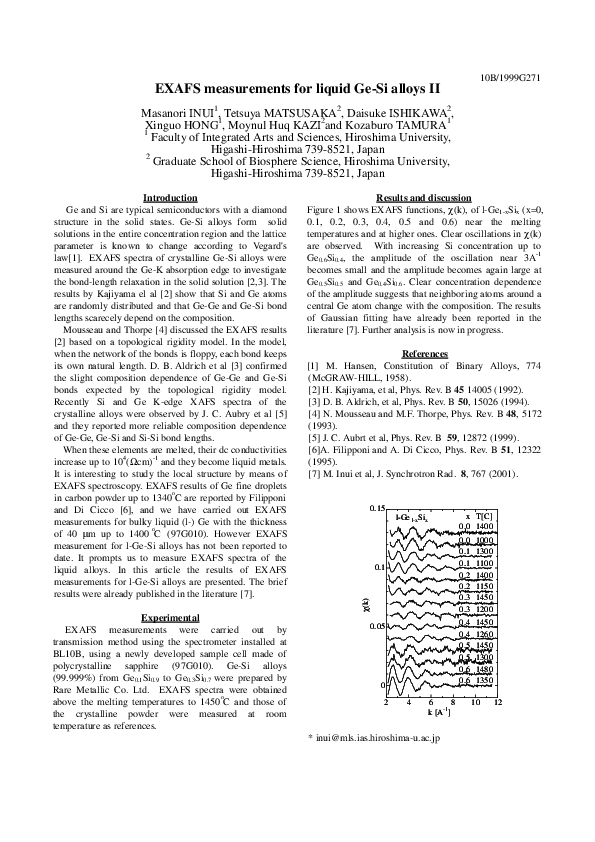 (PDF) EXAFS measurements for liquid Ge-Si alloys II