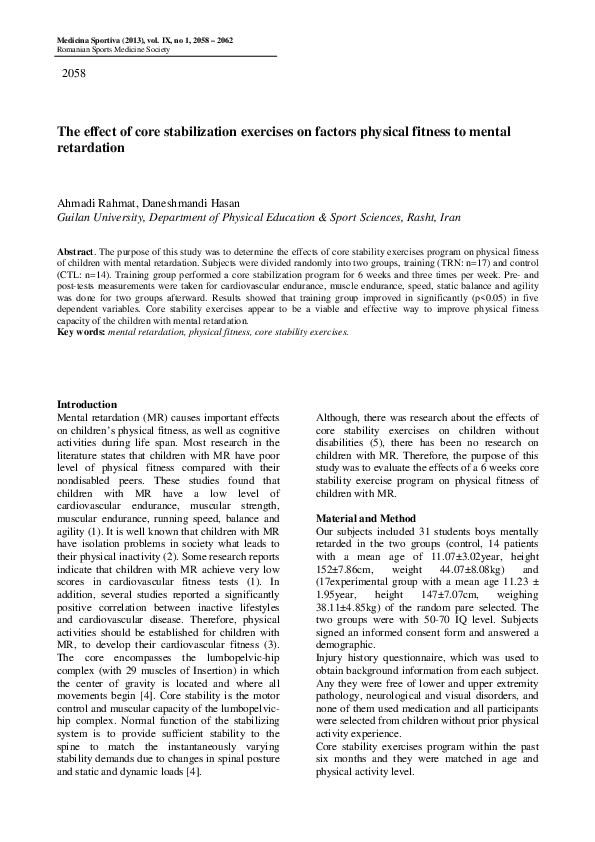 (PDF) The effect of core stabilization exercises on factors physical ...