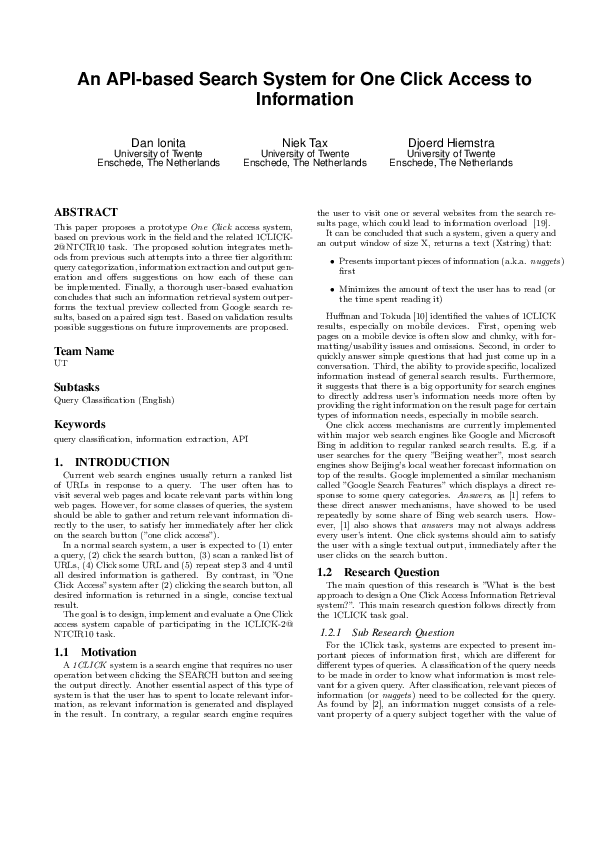 (PDF) An API-based Search System for One Click Access to Information