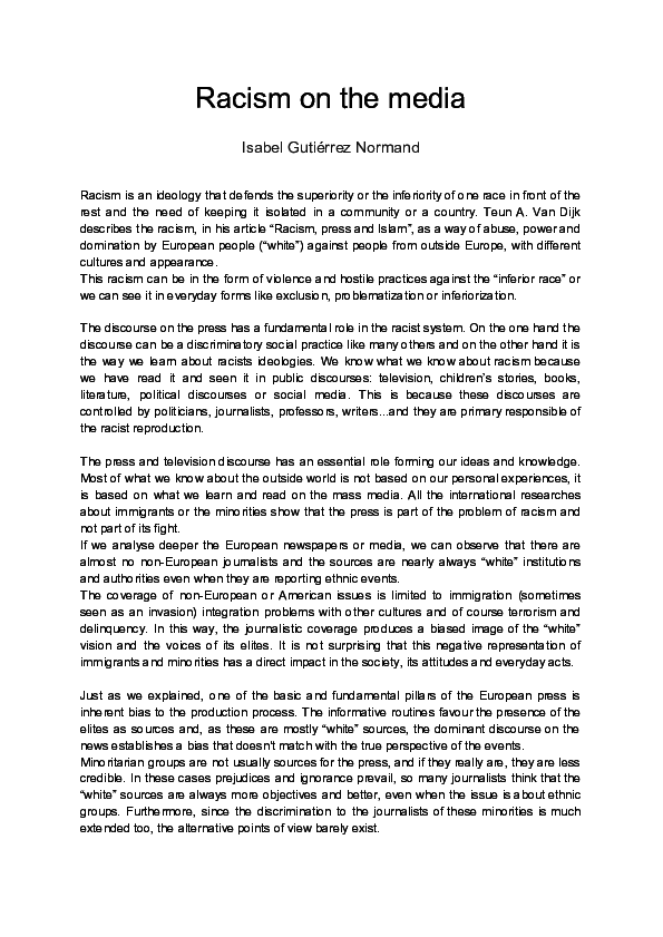 (PDF) Racism on the media