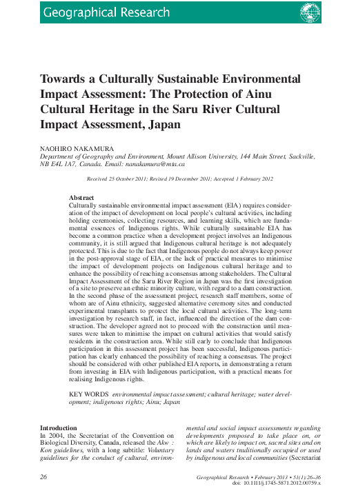 (PDF) Towards a Culturally Sustainable Environmental Impact Assessment ...