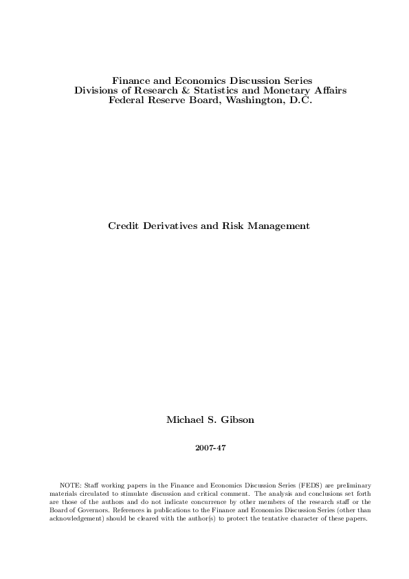 (PDF) Credit Derivatives and Risk Management