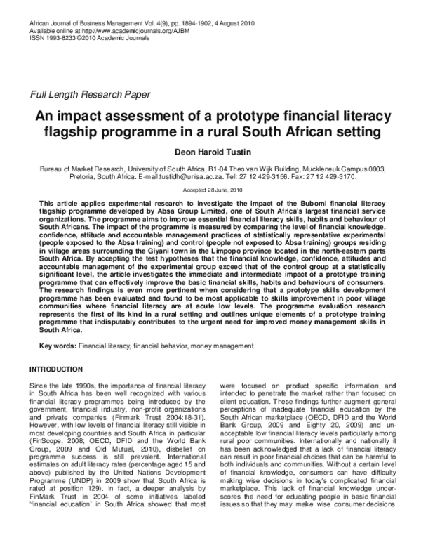 (PDF) An impact assessment of a prototype financial literacy flagship ...
