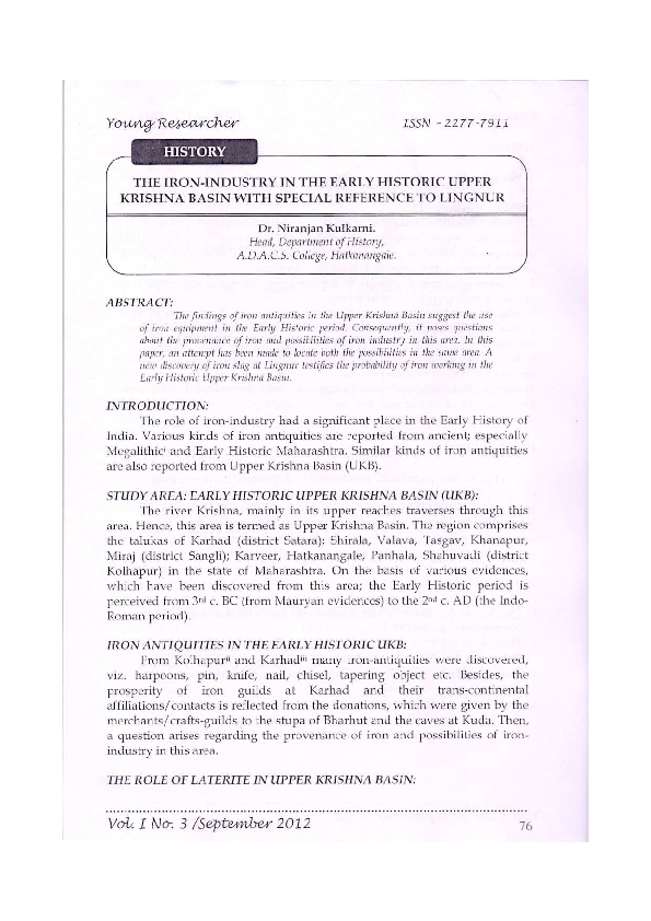 (PDF) Iron Industry in Early Historic Upper Krishna Basin with special ...