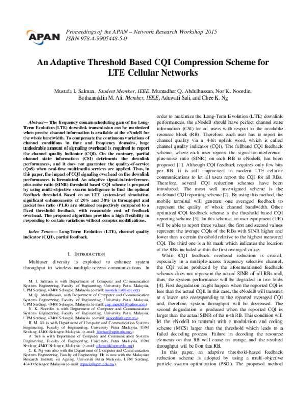 Pdf An Adaptive Threshold Based Cqi Compression Scheme For Lte Cellular Networks