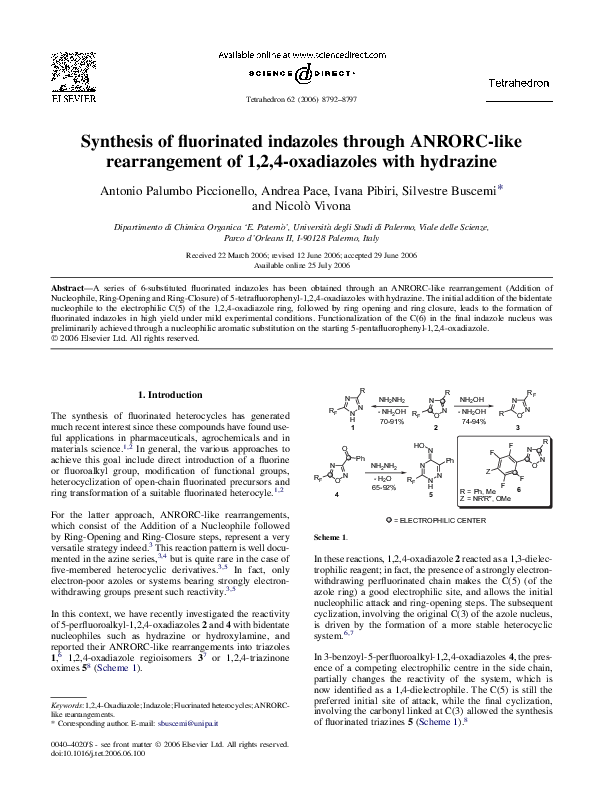 (PDF) Synthesis of fluorinated indazoles through ANRORC-like ...