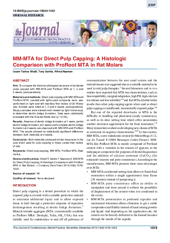 (PDF) MM-MTA for Direct Pulp Capping: A Histologic Comparison with ...