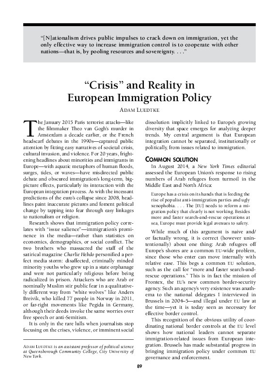 (PDF) “Crisis” and Reality in European Immigration Policy