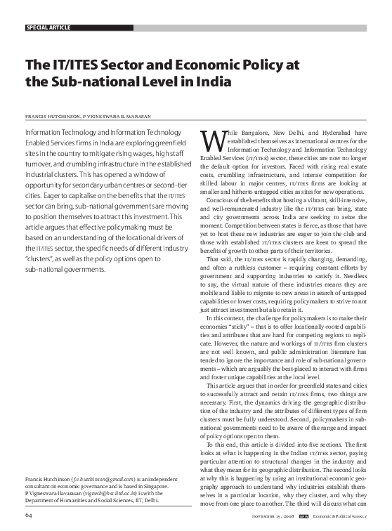 (PDF) The IT/ITES Sector and Economic Policy at the Sub-national Level ...