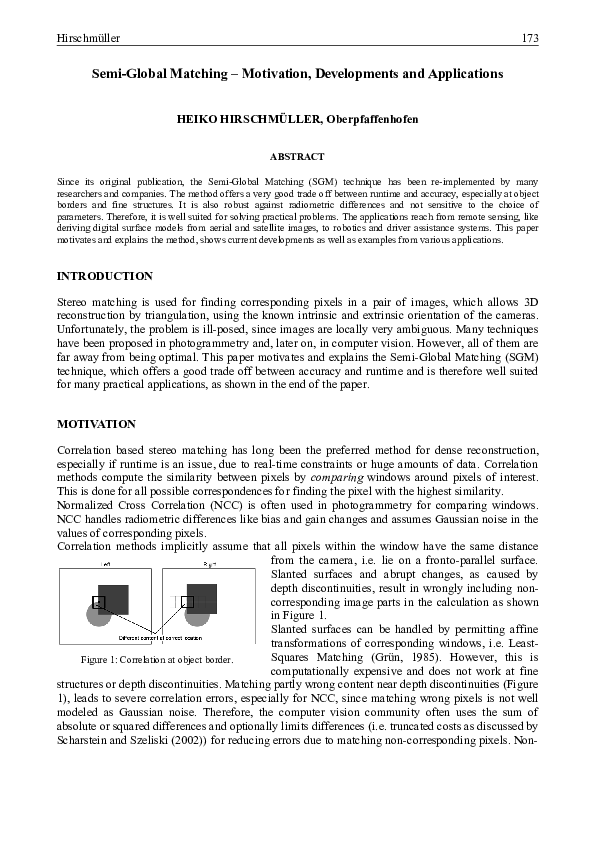 (PDF) Semi-Global Matching – Motivation, Developments and Applications