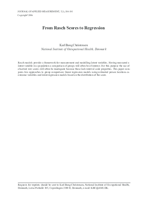 (PDF) From Rasch Scores to Regression