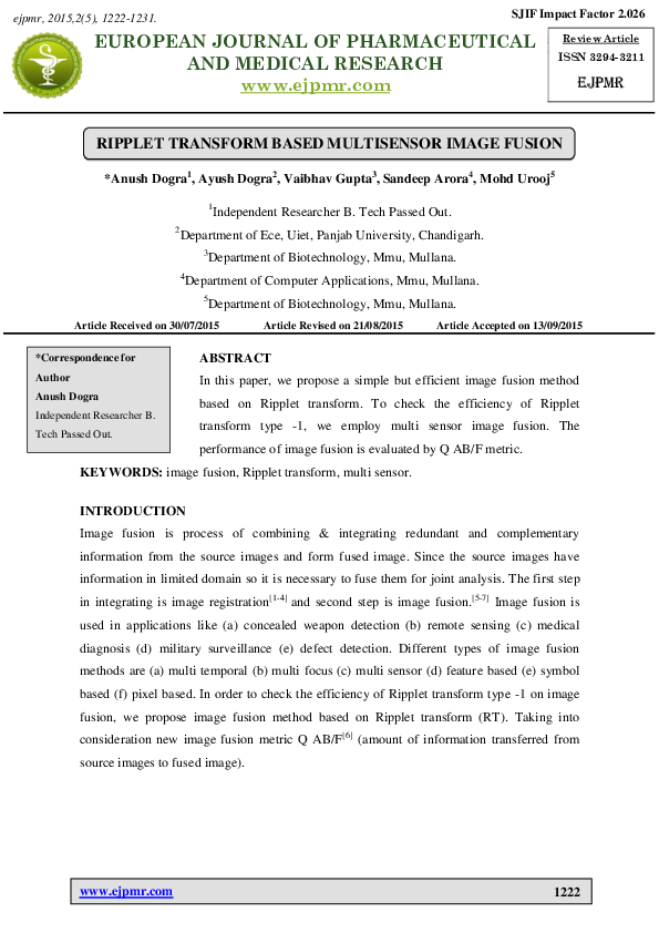 (PDF) RIPPLET TRANSFORM BASED MULTISENSOR IMAGE FUSION
