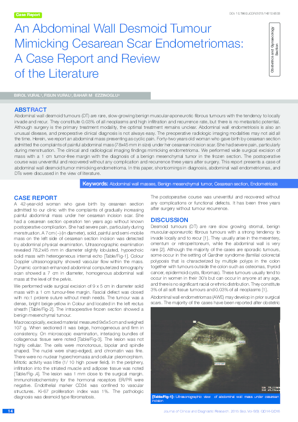 (PDF) An Abdominal Wall Desmoid Tumour Mimicking Cesarean Scar ...