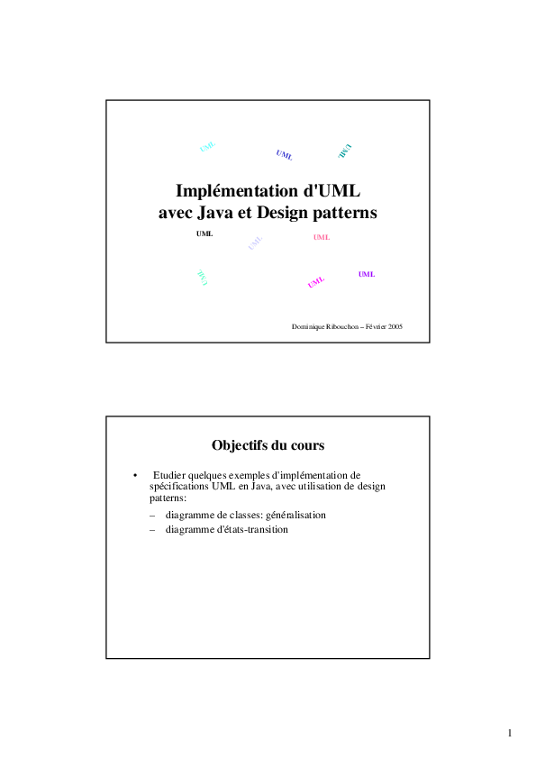(PDF) Implémentation d'UML avec Java et Design patterns Objectifs du cours