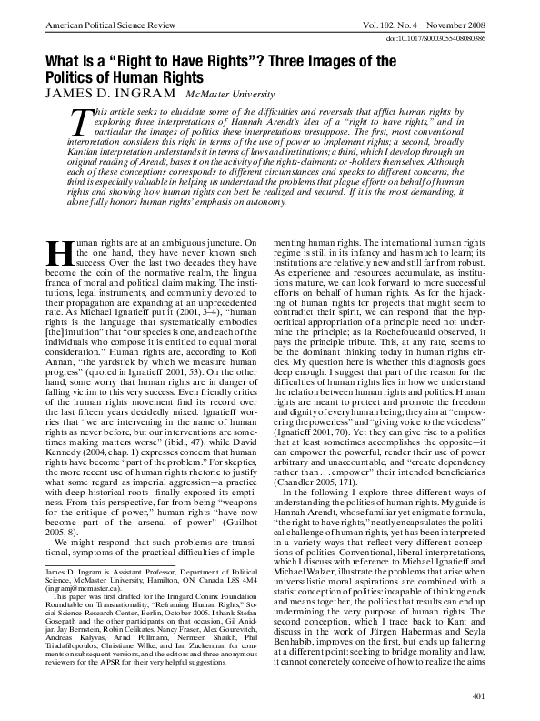 (PDF) What is a Right to Have Rights ? Three Images of the Politics of ...