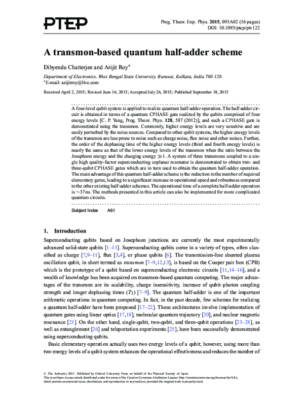 (PDF) A transmon based quantum half-adder scheme