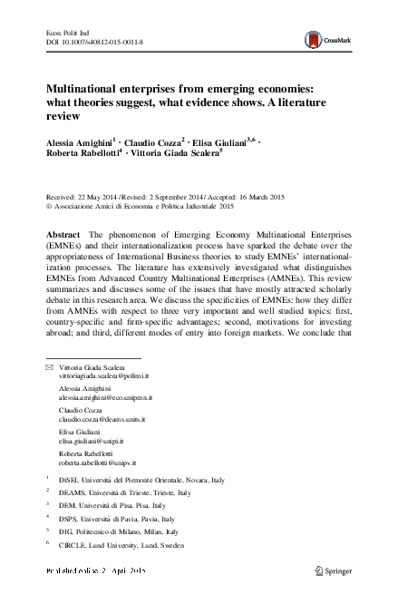 (PDF) Multinational enterprises from emerging economies: what theories ...