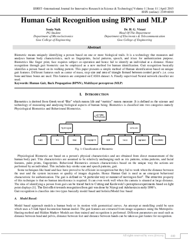 (PDF) Human Gait Recognition Using BPN And MLP