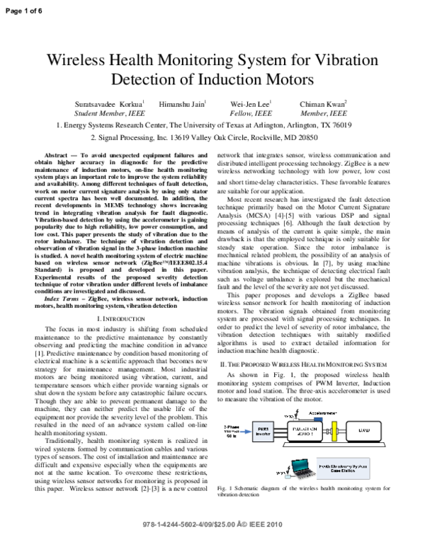 Pdf Wireless Health Monitoring System For Vibration Detection Of Induction Motors