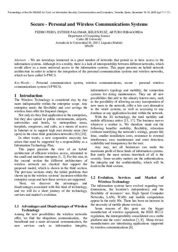 (PDF) Secure - Personal and Wireless Communications Systems