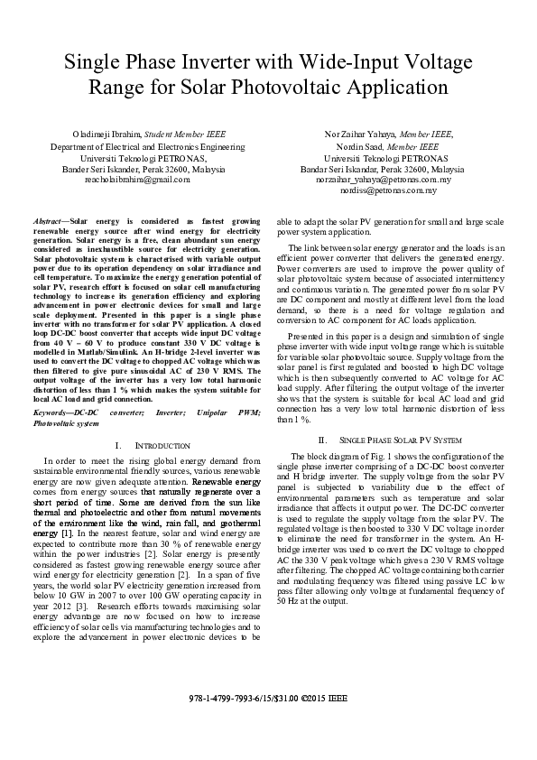 (PDF) Single Phase Inverter with Wide-Input Voltage Range for Solar ...