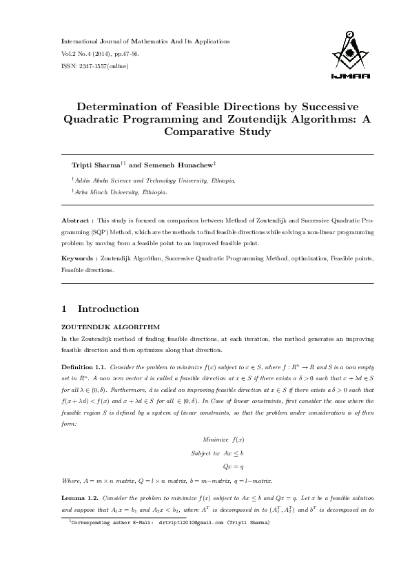 (PDF) Determine FeasibleDirections By successive Quadratic Programming and Zoutendijk Algorithm ...
