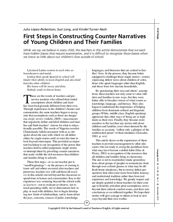(PDF) First Steps in Constructing Counter Narratives of Young Children ...