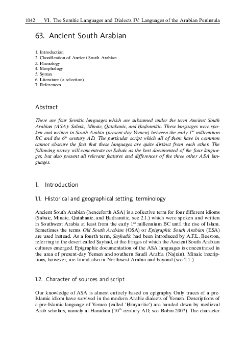 (PDF) Ancient South Arabian. In: S. Weninger et al. (edd.), The Semitic ...