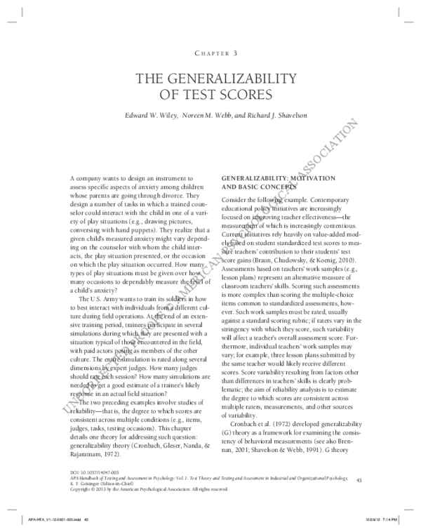 (PDF) Generalizability theory | Richard Shavelson and Noreen Webb ...