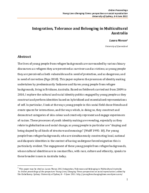 (PDF) Integration, Tolerance and Belonging in Multicultural Australia