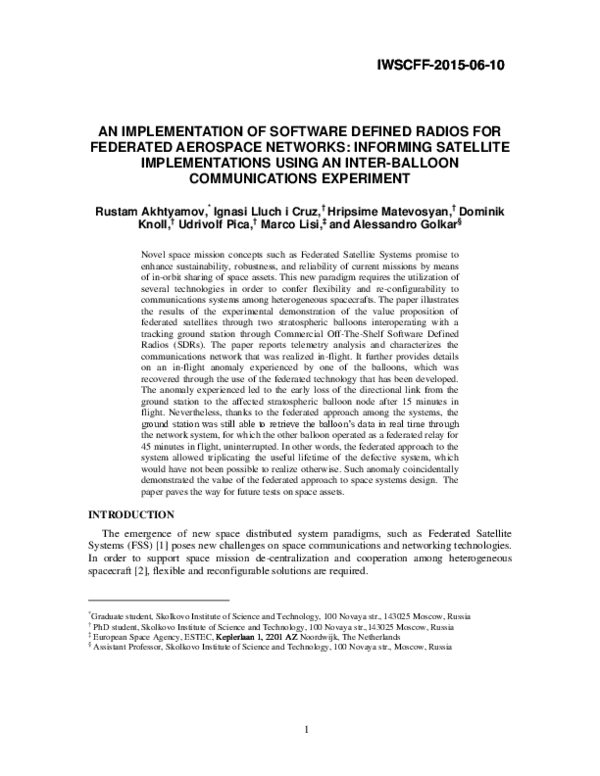 (PDF) AN IMPLEMENTATION OF SOFTWARE DEFINED RADIOS FOR FEDERATED AEROSPACE NETWORKS: INFORMING ...