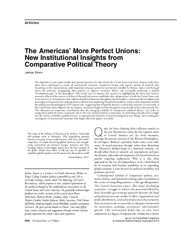 (PDF) The Americas' More Perfect Unions: New Institutional Insights ...
