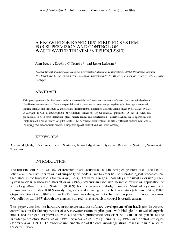 (PDF) KBES for process control of nitrification in activated sludge ...