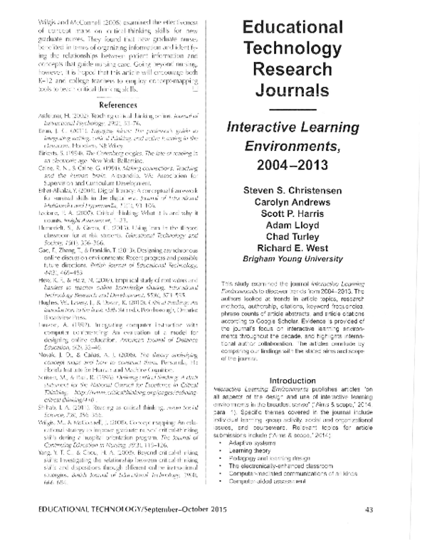 (PDF) Interactive Learning Environments, 2004-2013