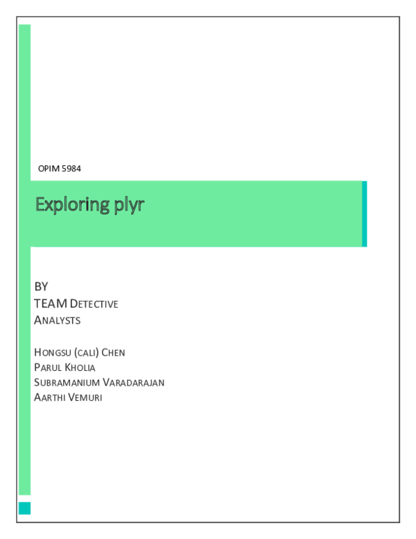 (PDF) Working with "plyr" package for Data Manipulation
