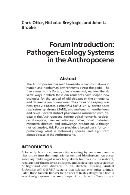 (PDF) Pathogen-Ecology Systems in the Anthropocene