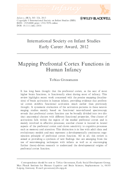 Pdf Mapping Prefrontal Cortex Functions In Human Infancy