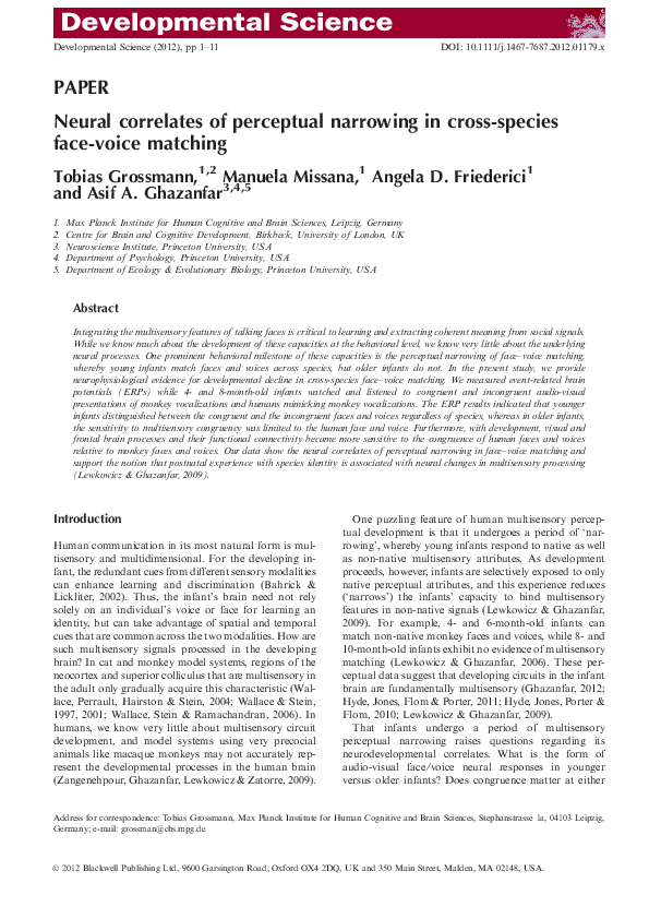 (PDF) PAPER Neural correlates of perceptual narrowing in cross-species ...