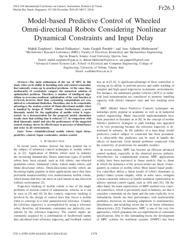 Pdf Model Based Predictive Control Of Wheeled Omni Directional Robots Considering Nonlinear