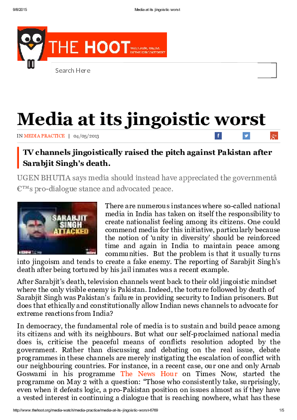 (PDF) Media at its jingoistic worst